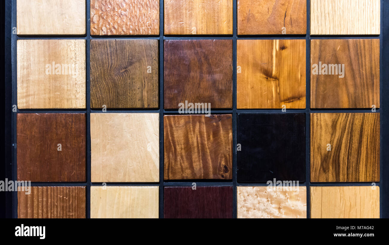Variety of wood sample squares Stock Photo - Alamy