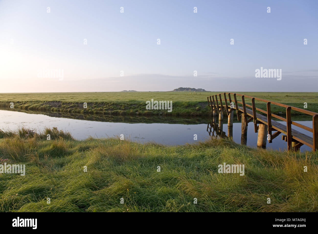 Bridge to the hanswarft and ockenswarft on the hallig hooge hi-res ...