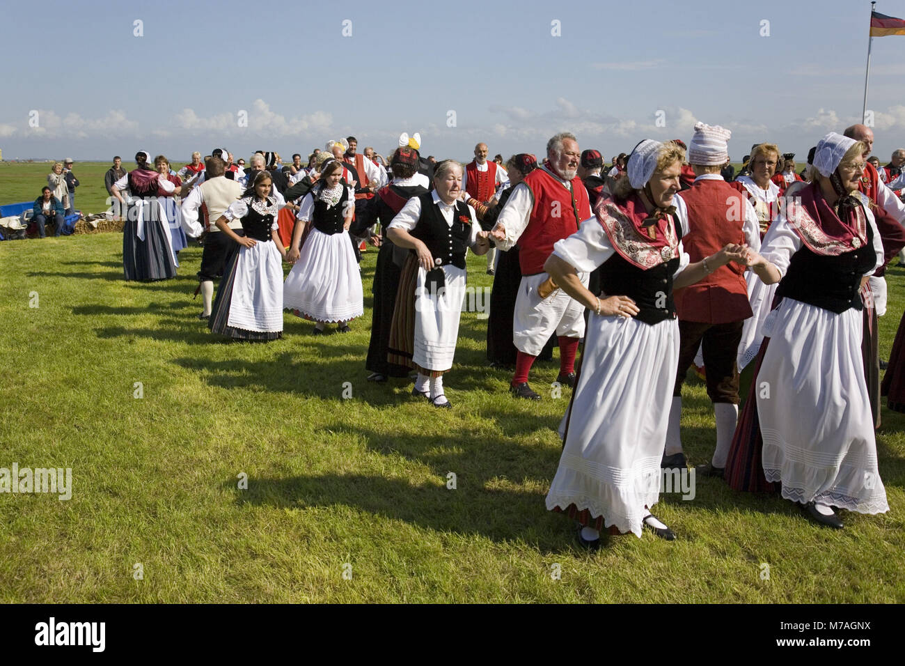 Big festival with traditional costumes on the Hanswarft, Hallig Hooge ...