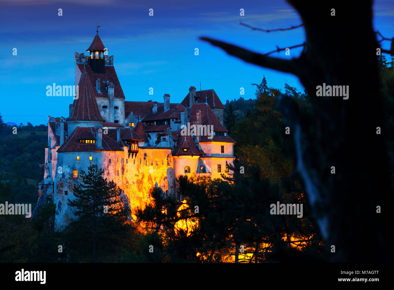 Medieval Bran Castle on mountain in Brasov, Romania Stock Photo - Alamy