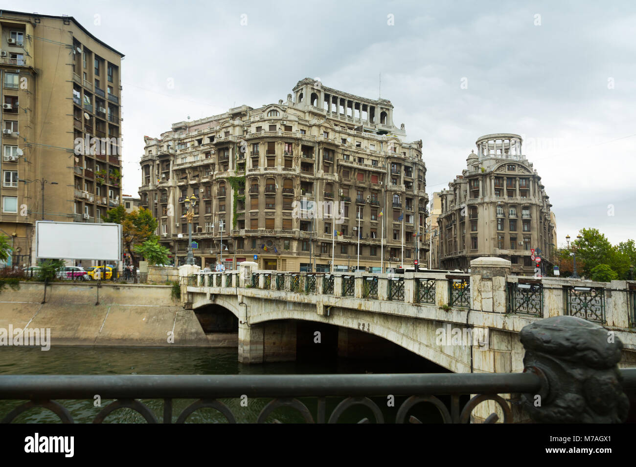 Bridge Podul Opereta across the river Dambovita, Bucharest, Romania ...