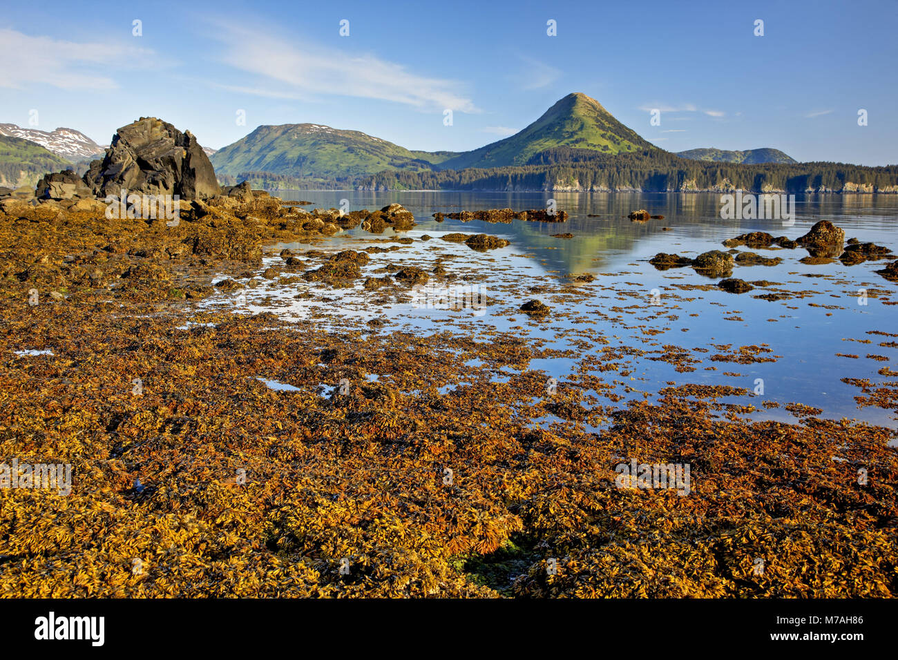North America, the USA, Alaska, Kodiac island, Monakshak Bay, mountain ...