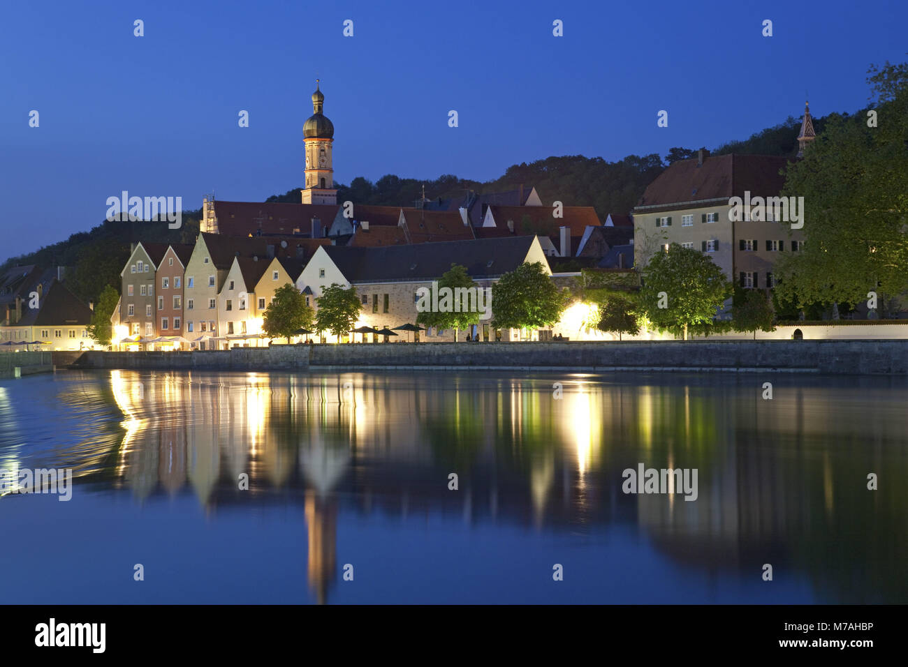View over the river Lech on the old town of Landsberg am Lech, Upper ...