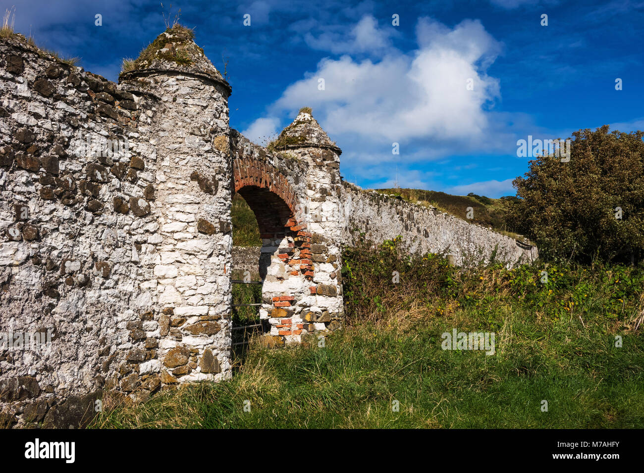 Old stone fort defensive wall on the north irish island rathlin hi-res ...