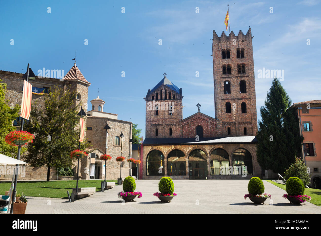 View of Monastery of Santa Maria in town of Ripoll in Catalonia, Spain ...