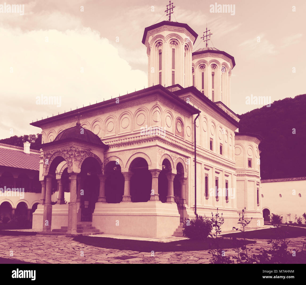 View of church of Saints Constantine and Helena at Horezu Monastery ...