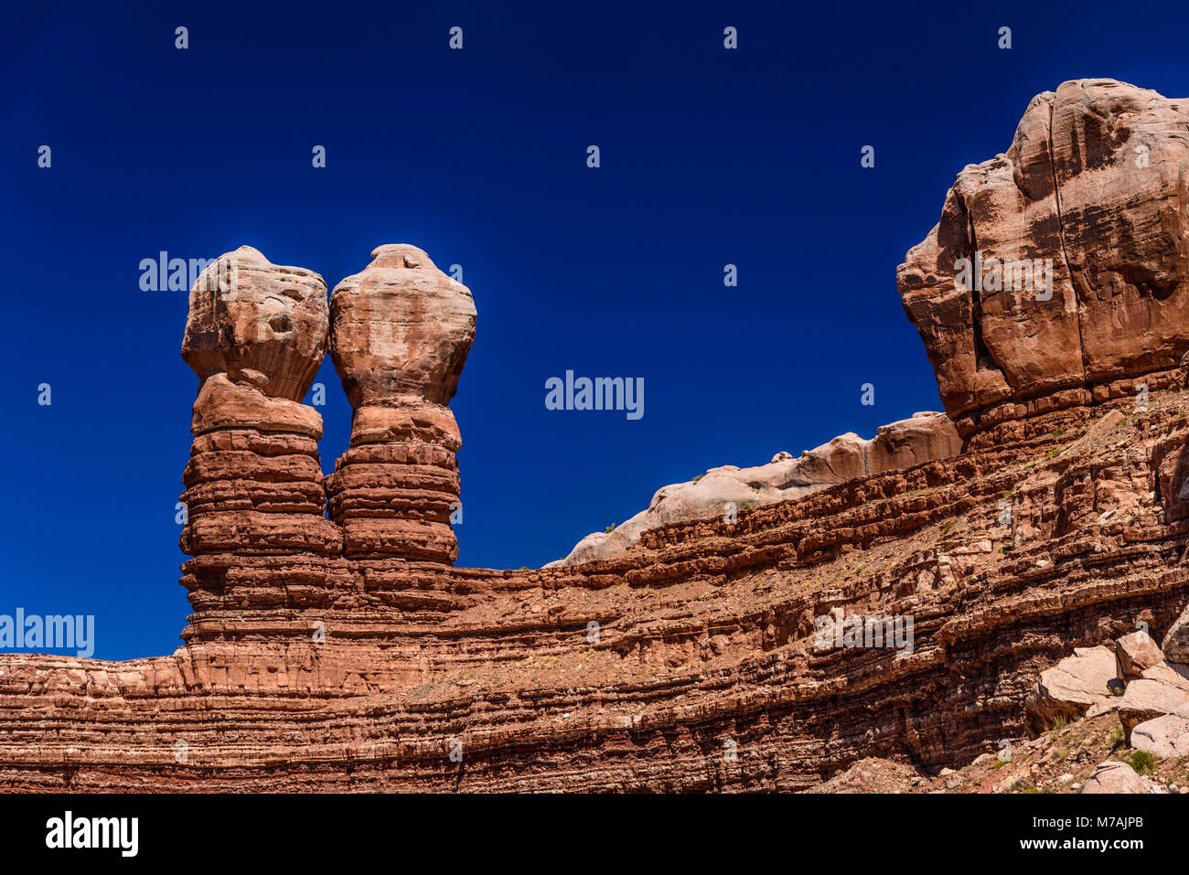 The USA, Utah, San Juan county, Bluff, Navajo Twin Rocks Stock Photo ...