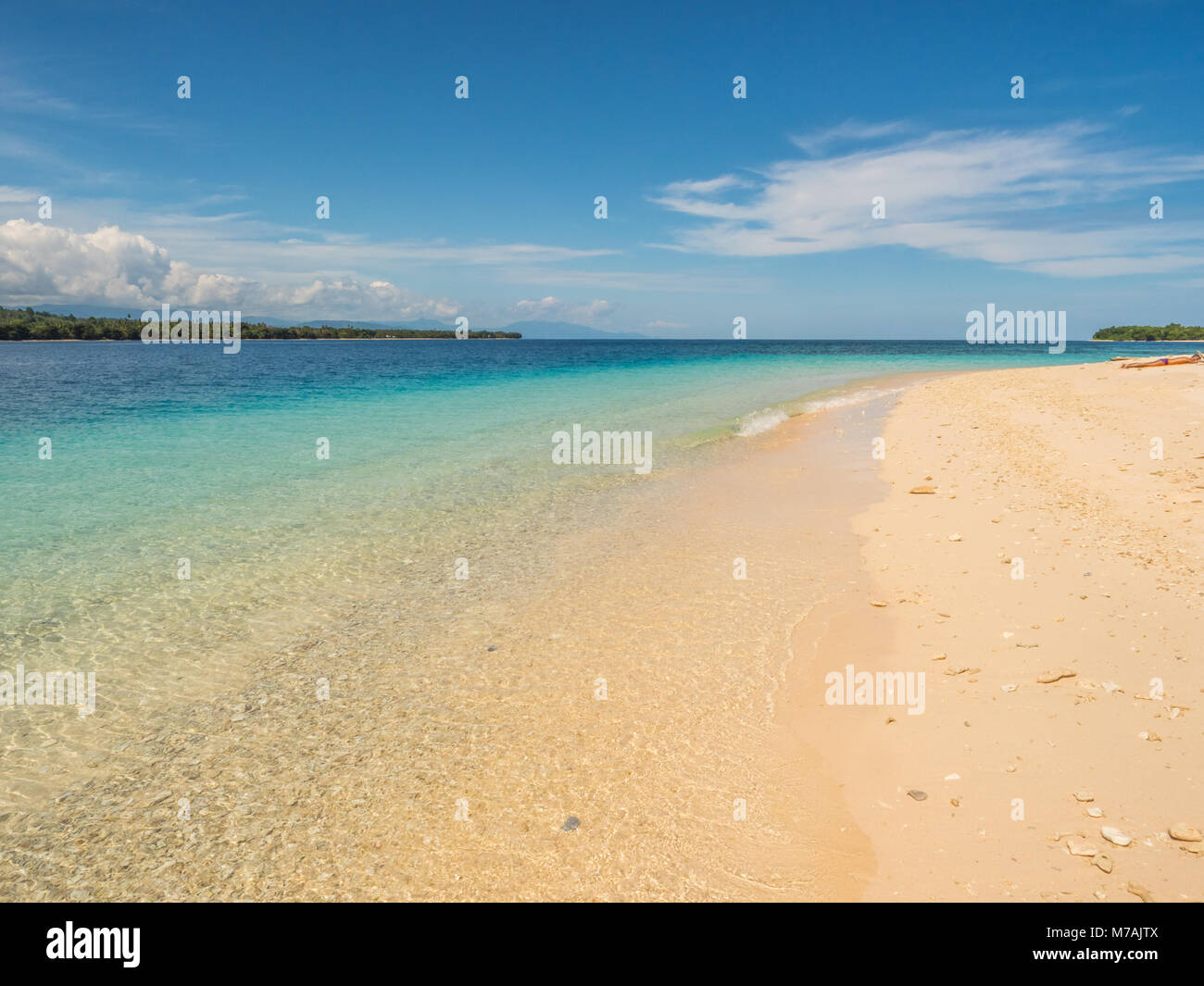 Beautiful tropical beach on one of Seven Islands, near the Seram Island ...