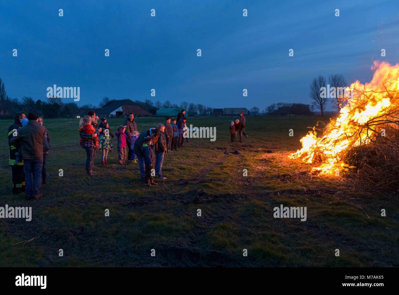 Germany, Lower Saxony, East Frisia, Easter fire in Twixlum close Emden ...