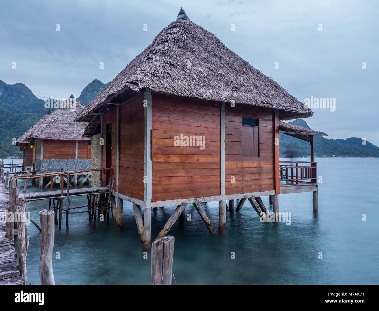 Ora Beach, Indonesia - February 12, 2018: Houses on the water in Ora ...