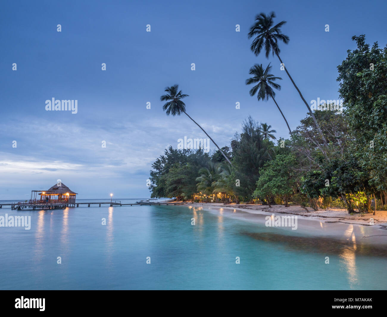 Ora Beach, Indonesia - February 12, 2018: Evening in Ora Beach Resort ...