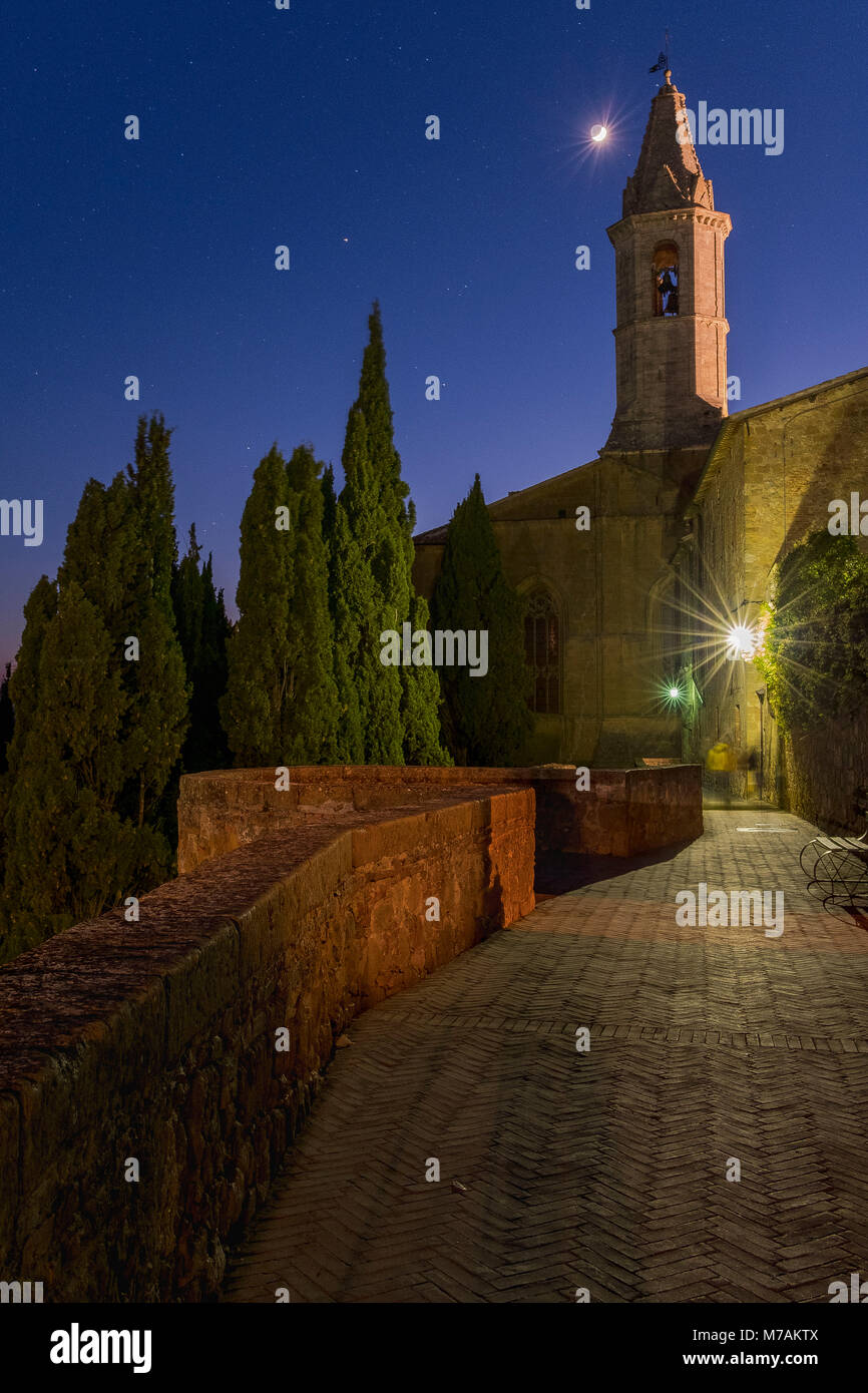 Europe, Italy, Tuscany, Pienza, church of Pienza at night Stock Photo ...