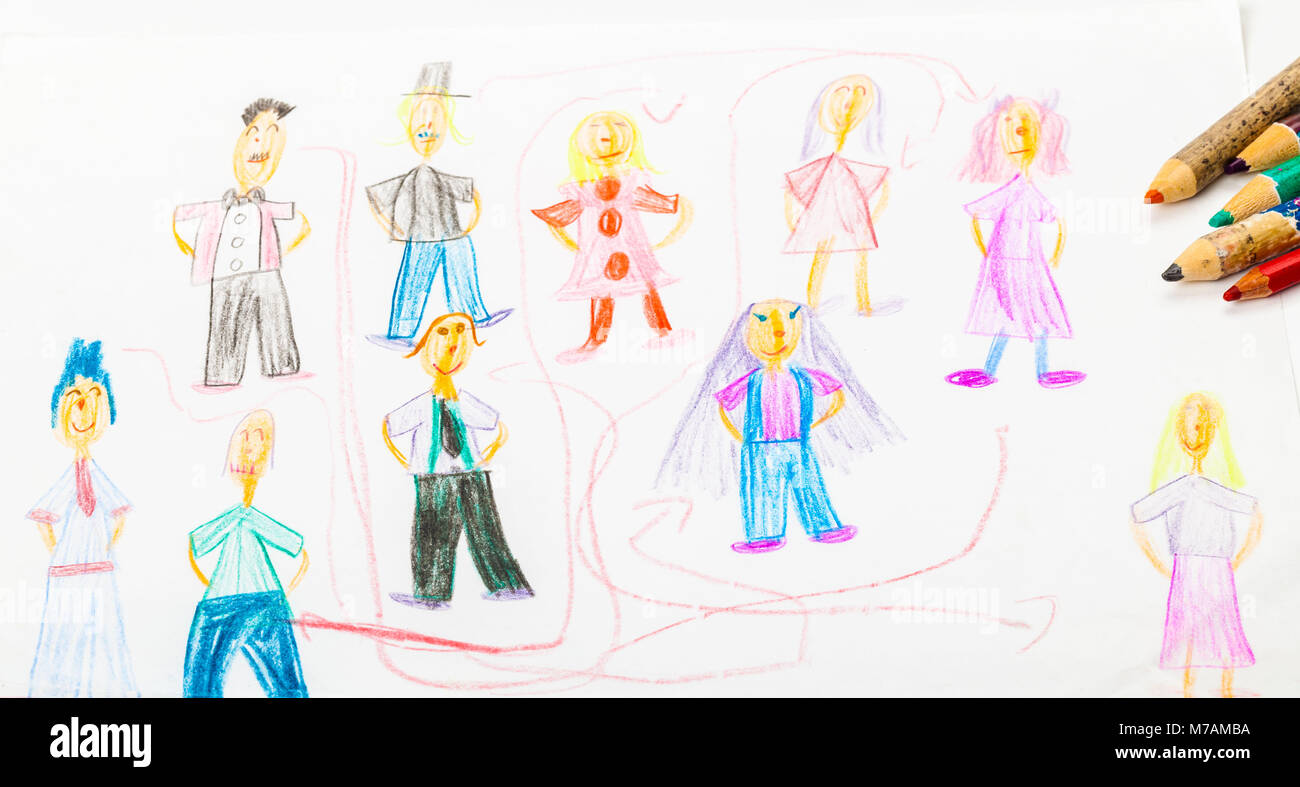 Social relations, child's drawing Stock Photo - Alamy