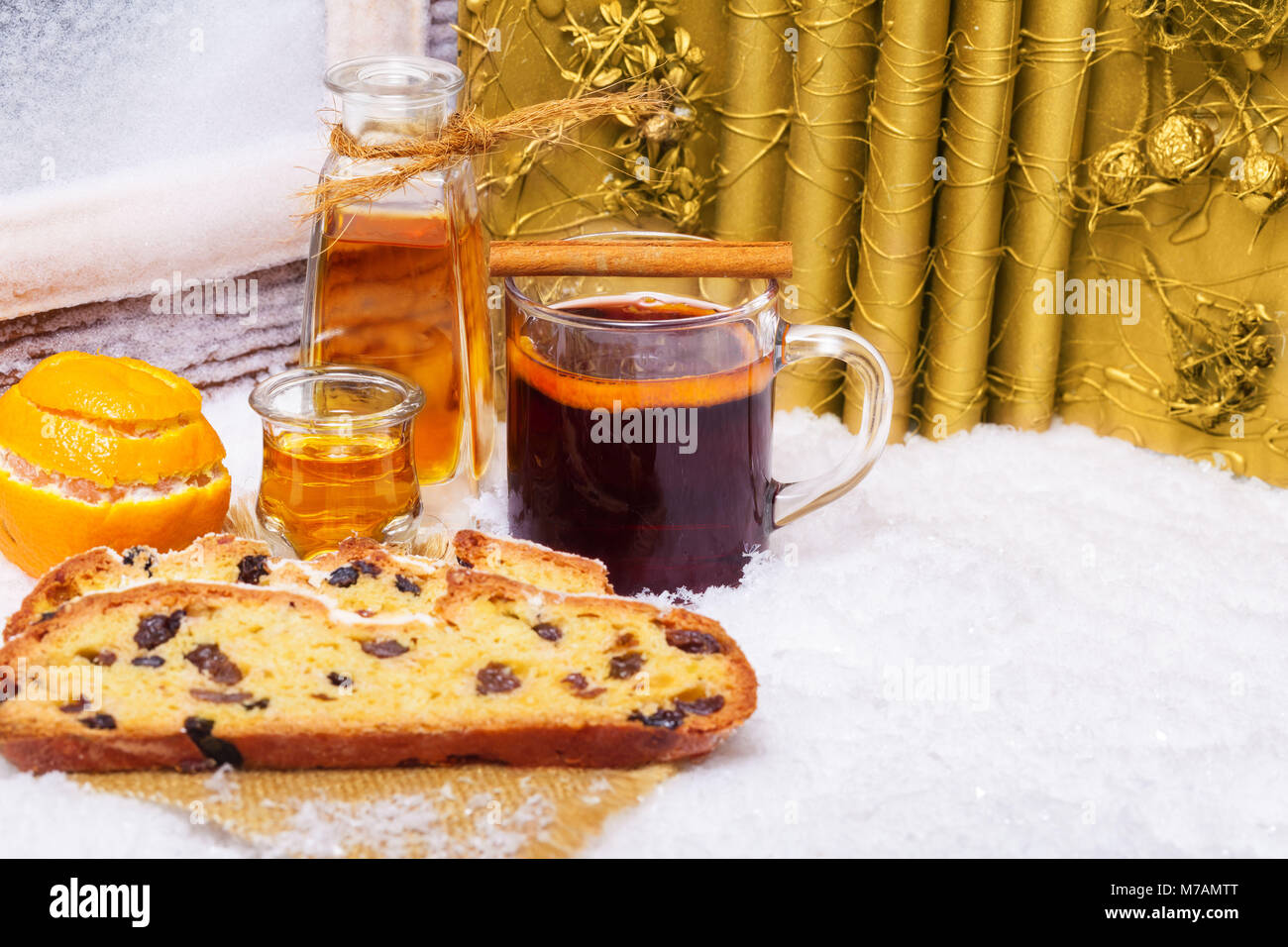 Stollen' (German Christmas fruit bread), mulled wine, Advent Stock ...