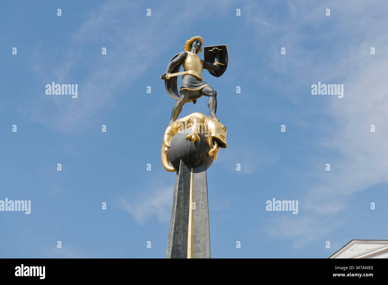 Speyer, statue on St. Georgs Brunnen (fountain), monument ...