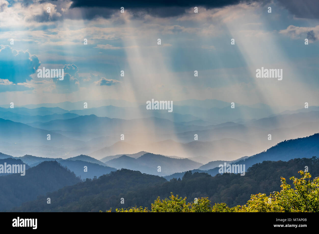 Clouds Above Sun Rays Shining on the Blue Ridge Mountains in North ...