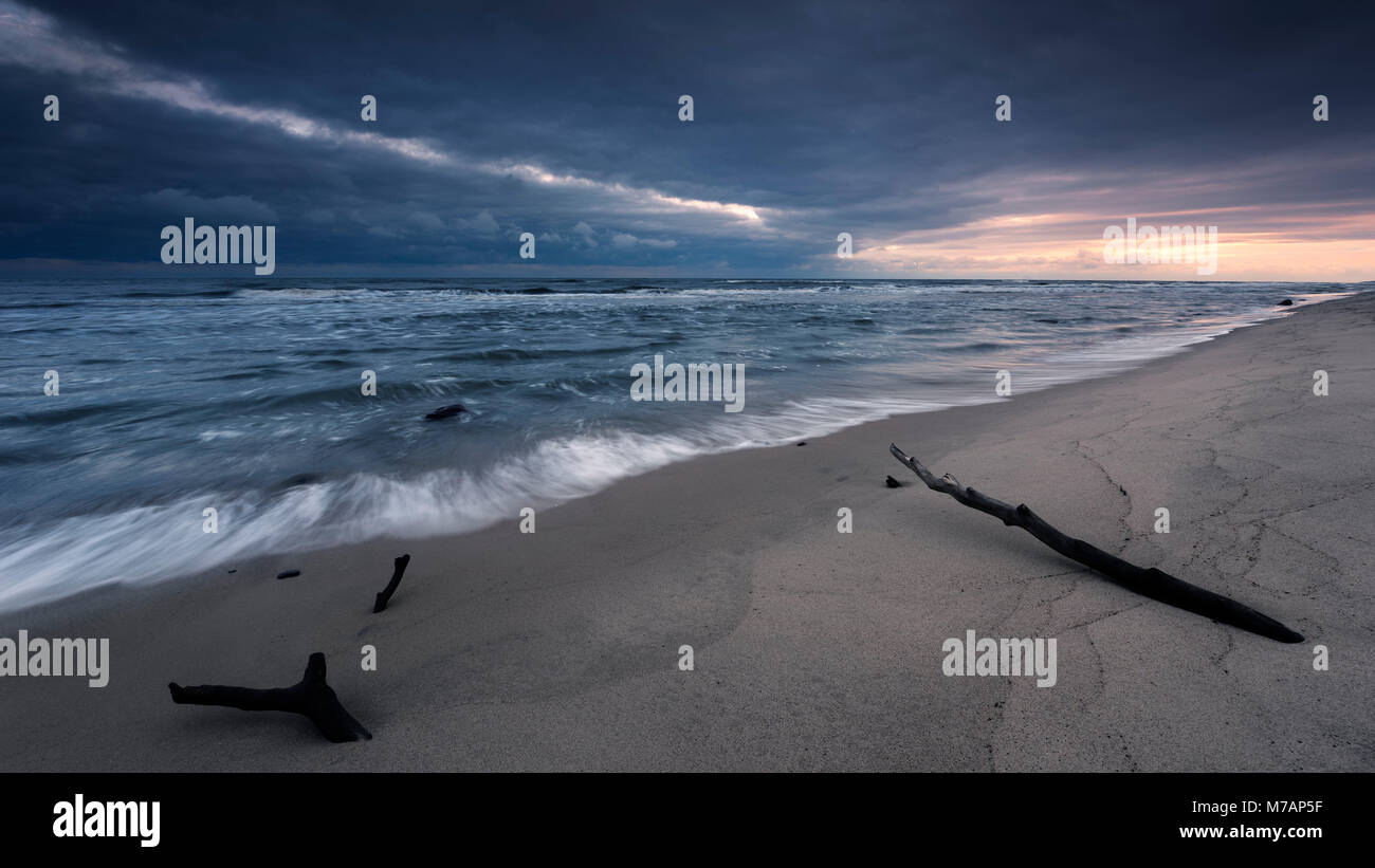 Baltic sea coast at dawn in the National Park Walinsky, Poland Stock ...