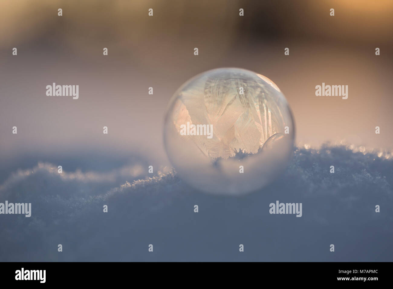 Frozen bubble on the snow, bokeh background Stock Photo - Alamy