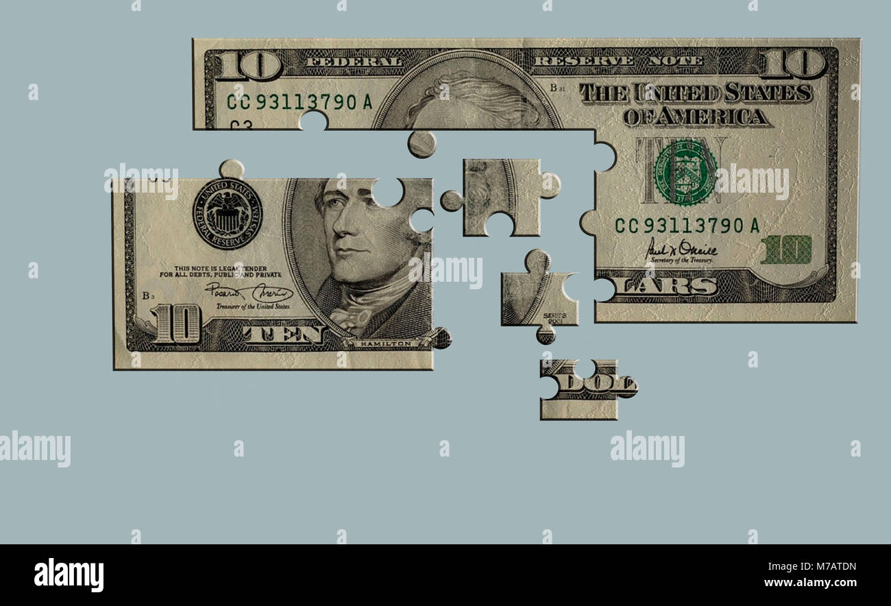 Close-up of a broken ten dollar bill Stock Photo - Alamy