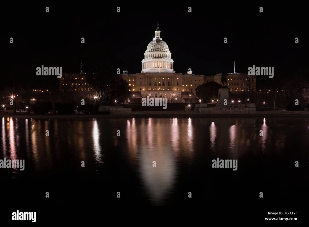 Government building lit up at night, Capitol Building, Washington DC ...