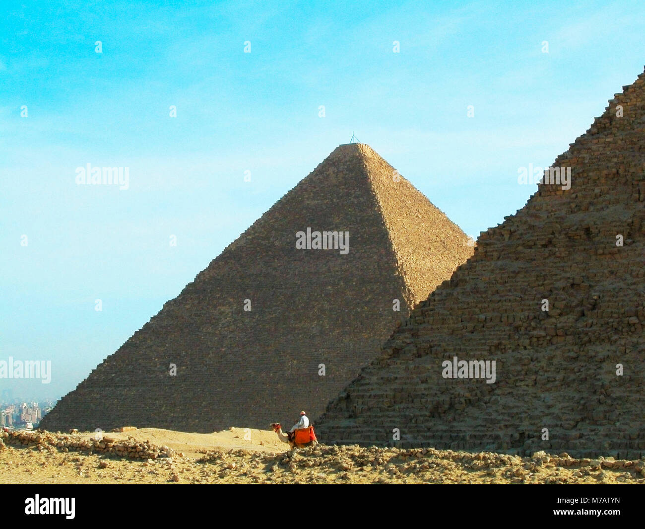 Egyptian pyramids in sand desert and clear sky hi-res stock photography ...