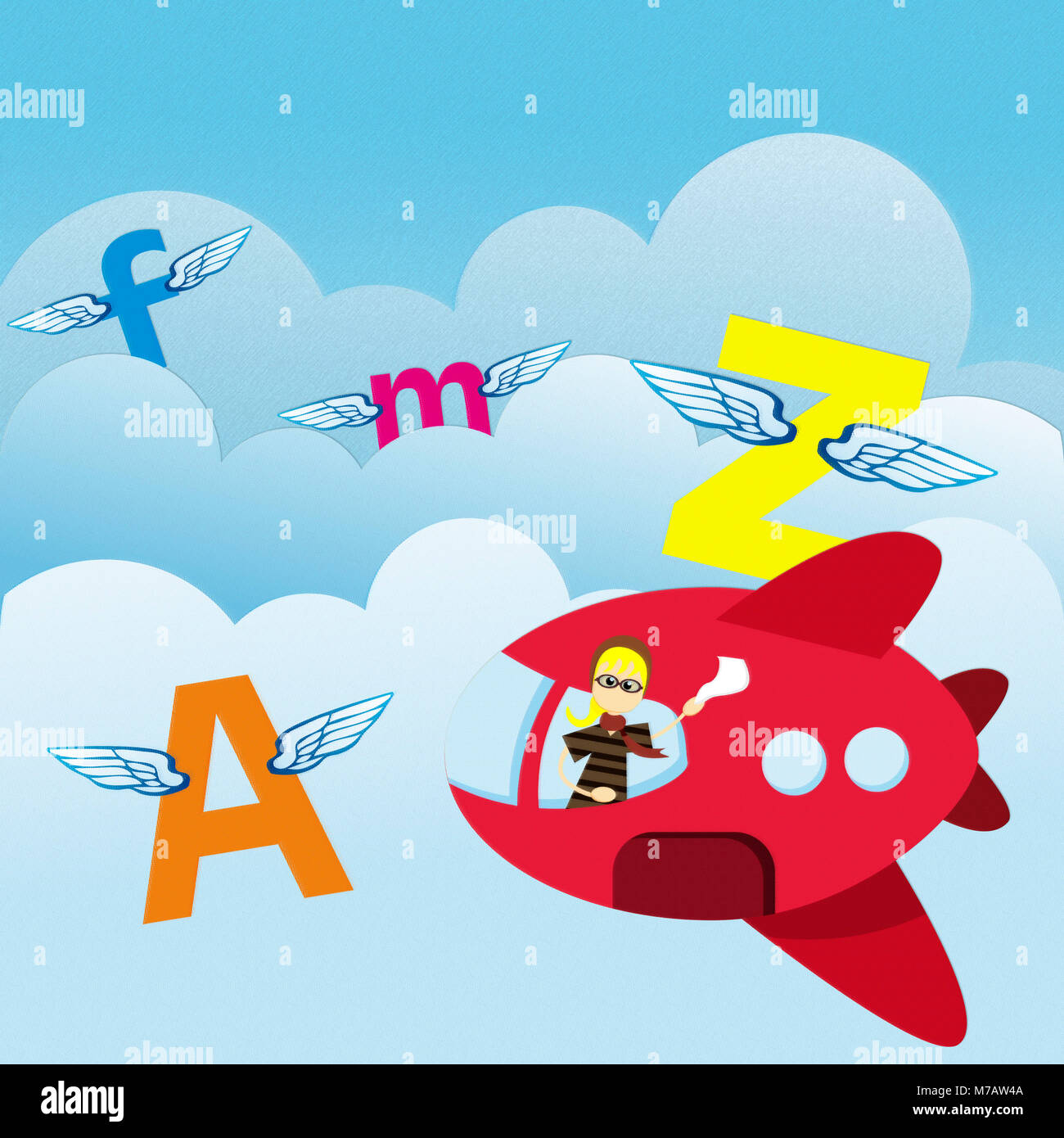 Alphabets and an airplane flying in the air Stock Photo - Alamy