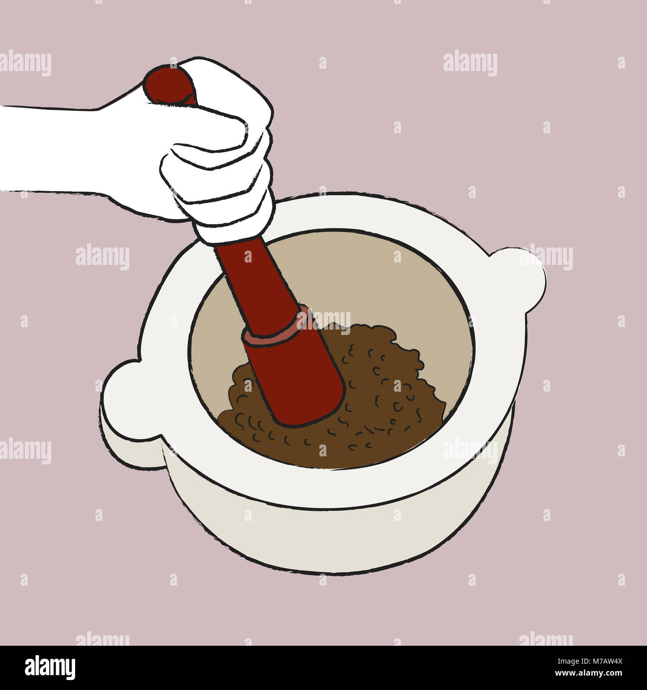 Close-up of a person's hand using a mortar and a pestle Stock Photo - Alamy