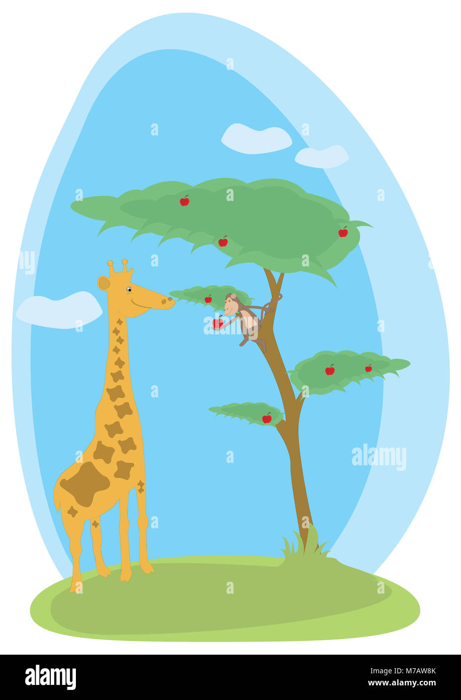 Monkey offering an apple to a giraffe hi-res stock photography and ...