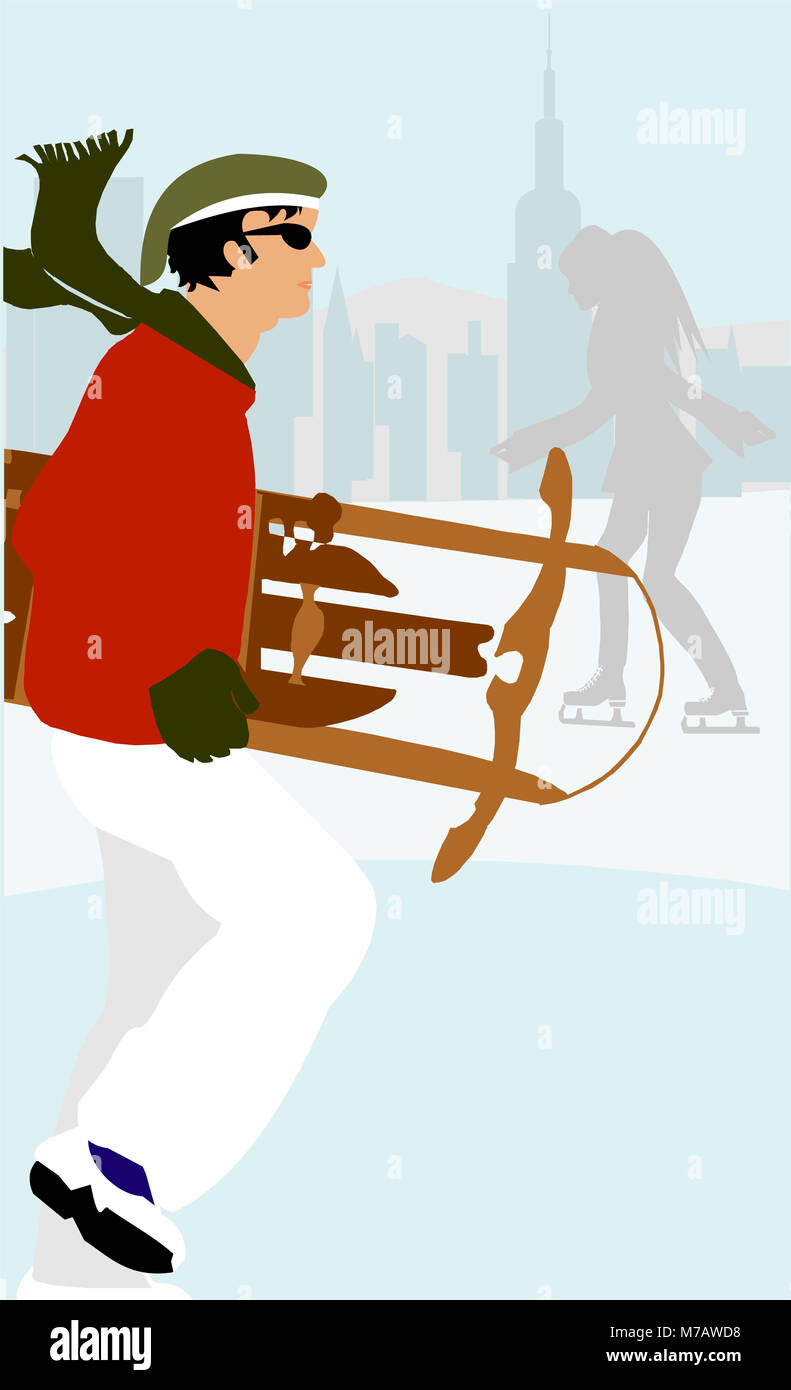 Side profile of a man holding a sledge Stock Photo - Alamy