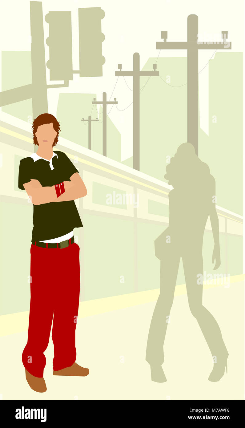 Man standing on the sidewalk with his arms folded hi-res stock ...