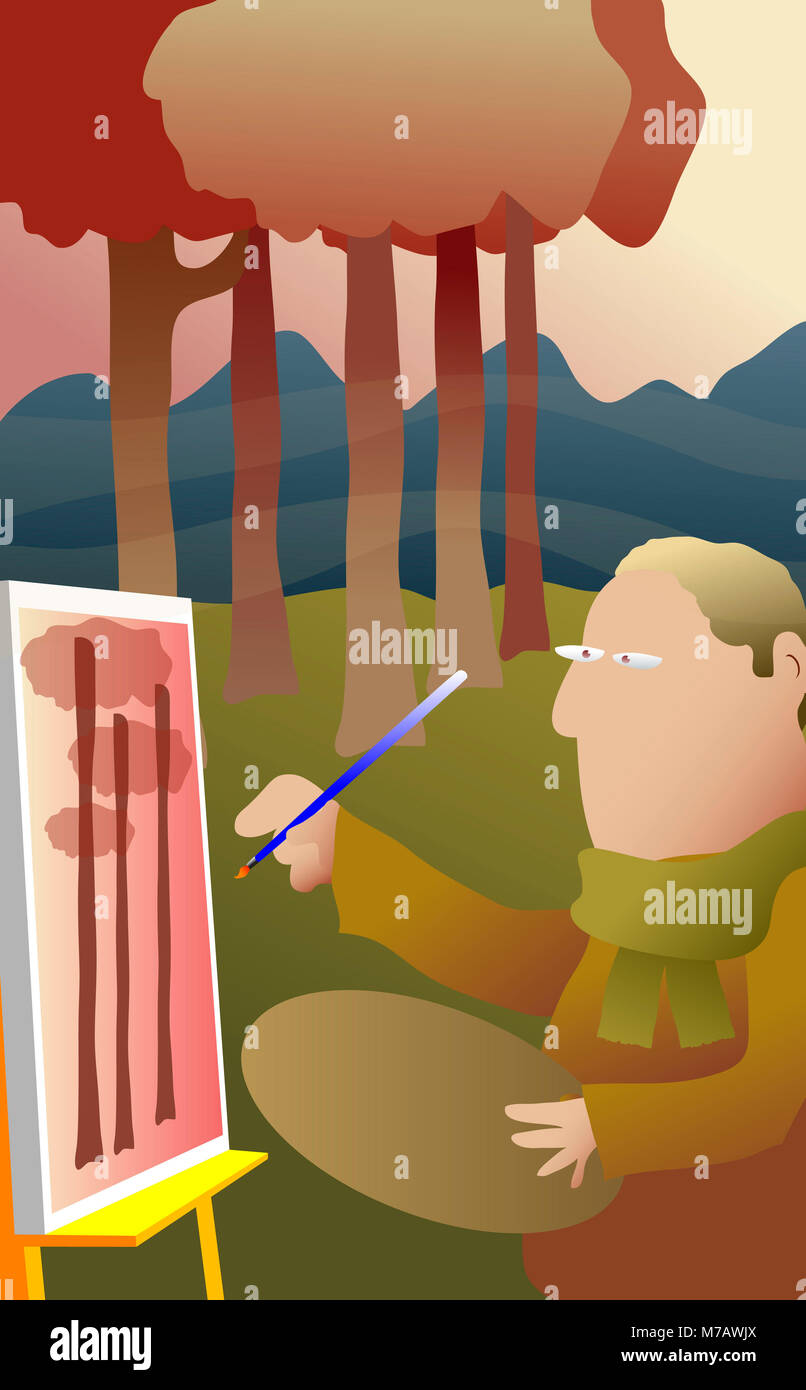 Side profile of a man painting on canvas Stock Photo - Alamy