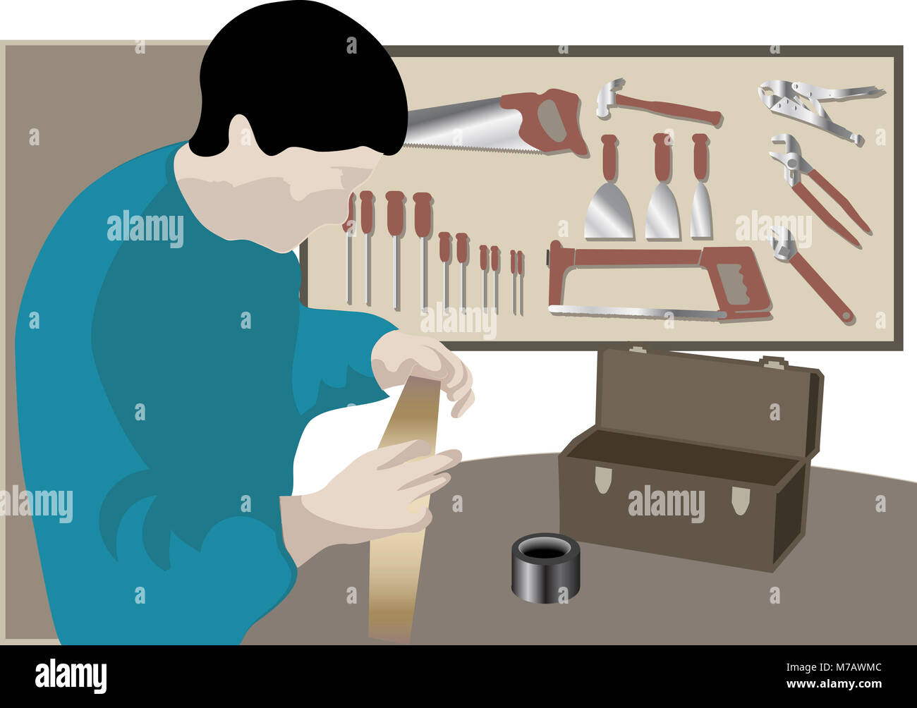 Side profile of a carpenter holding a piece of wood Stock Photo - Alamy