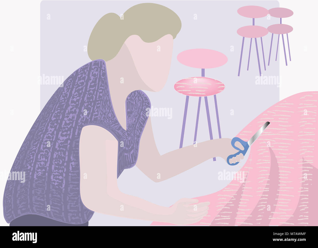 Side profile of a woman cutting clothes with a scissor Stock Photo - Alamy