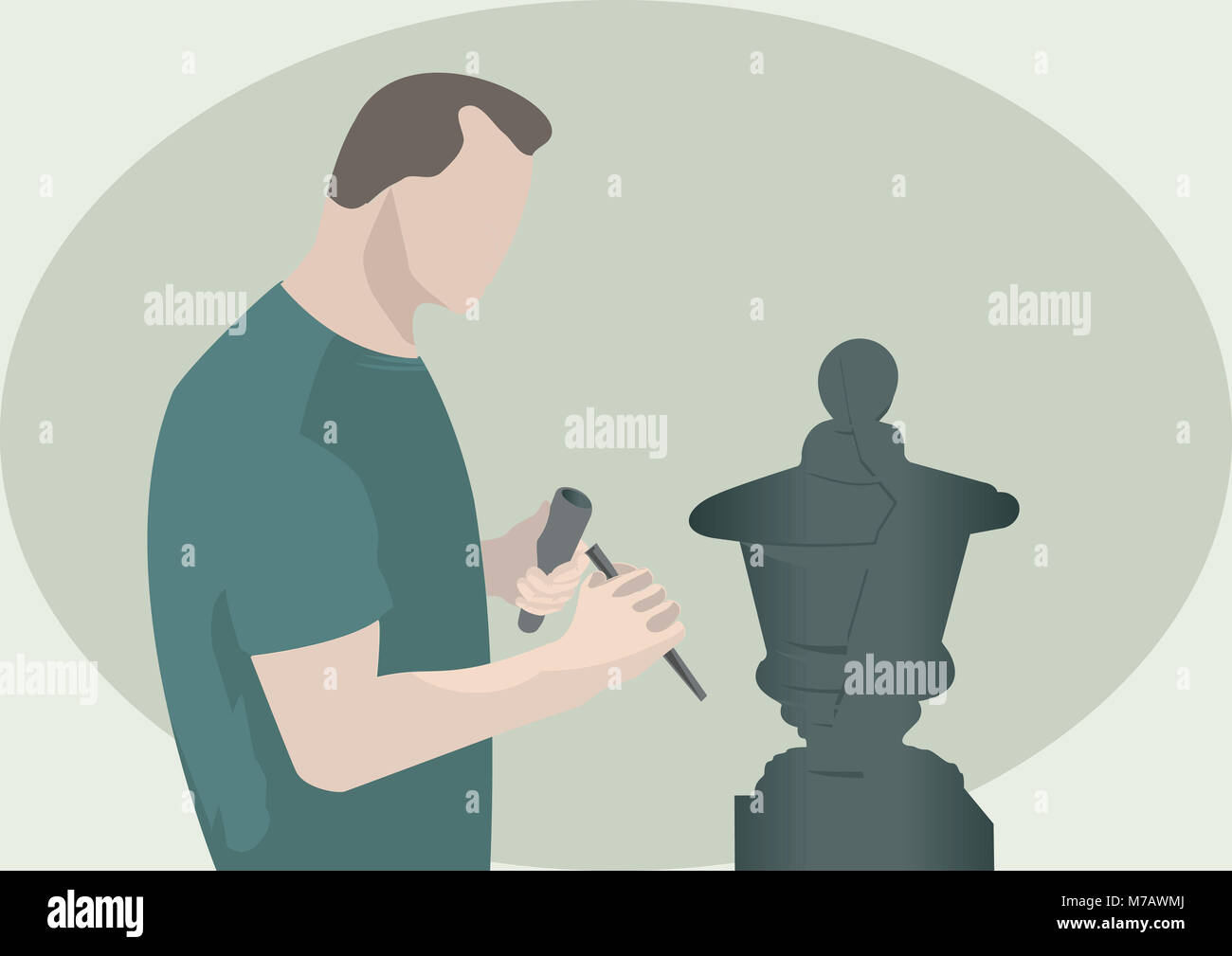 Side profile of a man sculpting a statue Stock Photo - Alamy