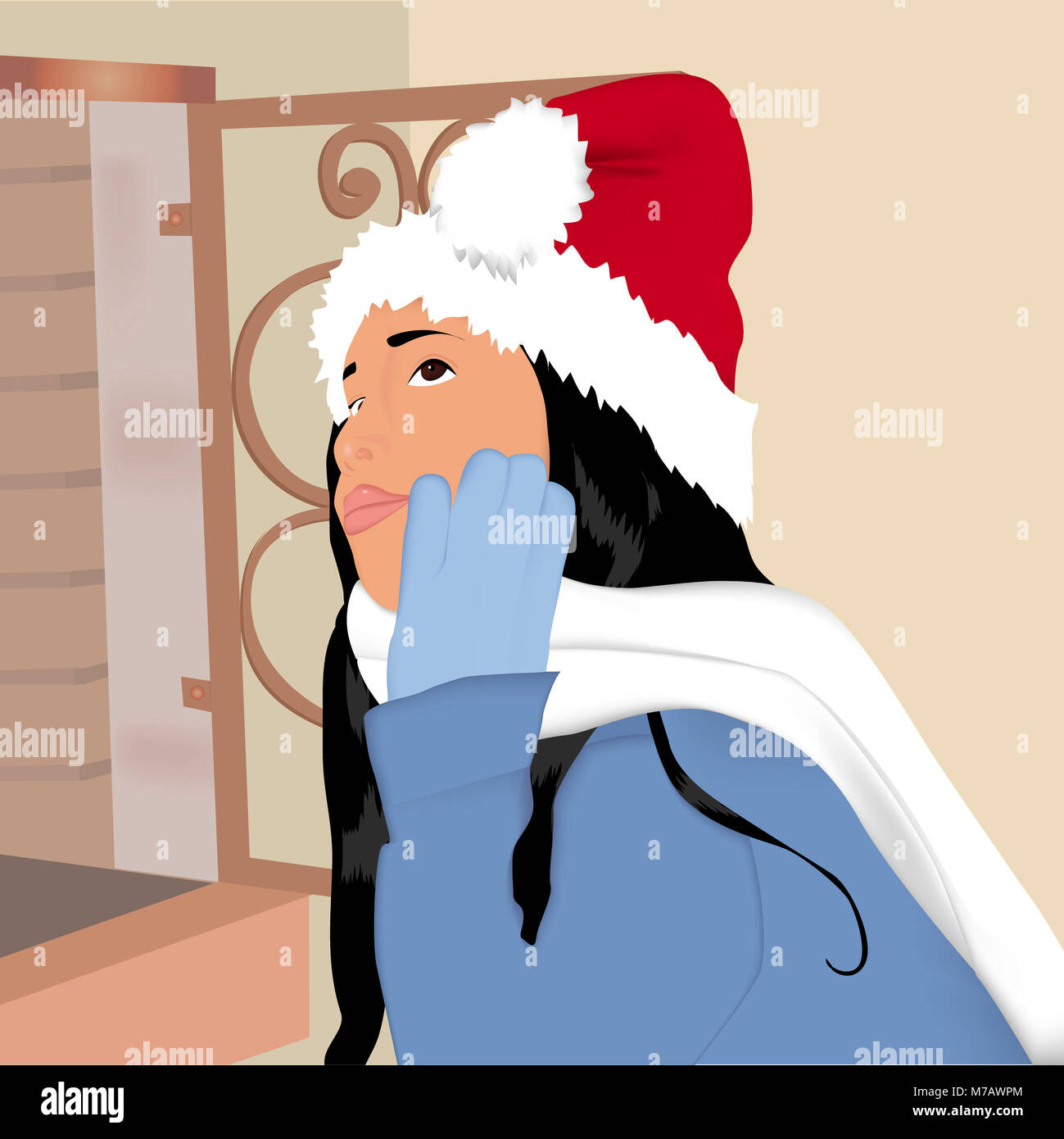 Side profile of a woman wearing a Santa hat looking up Stock Photo - Alamy