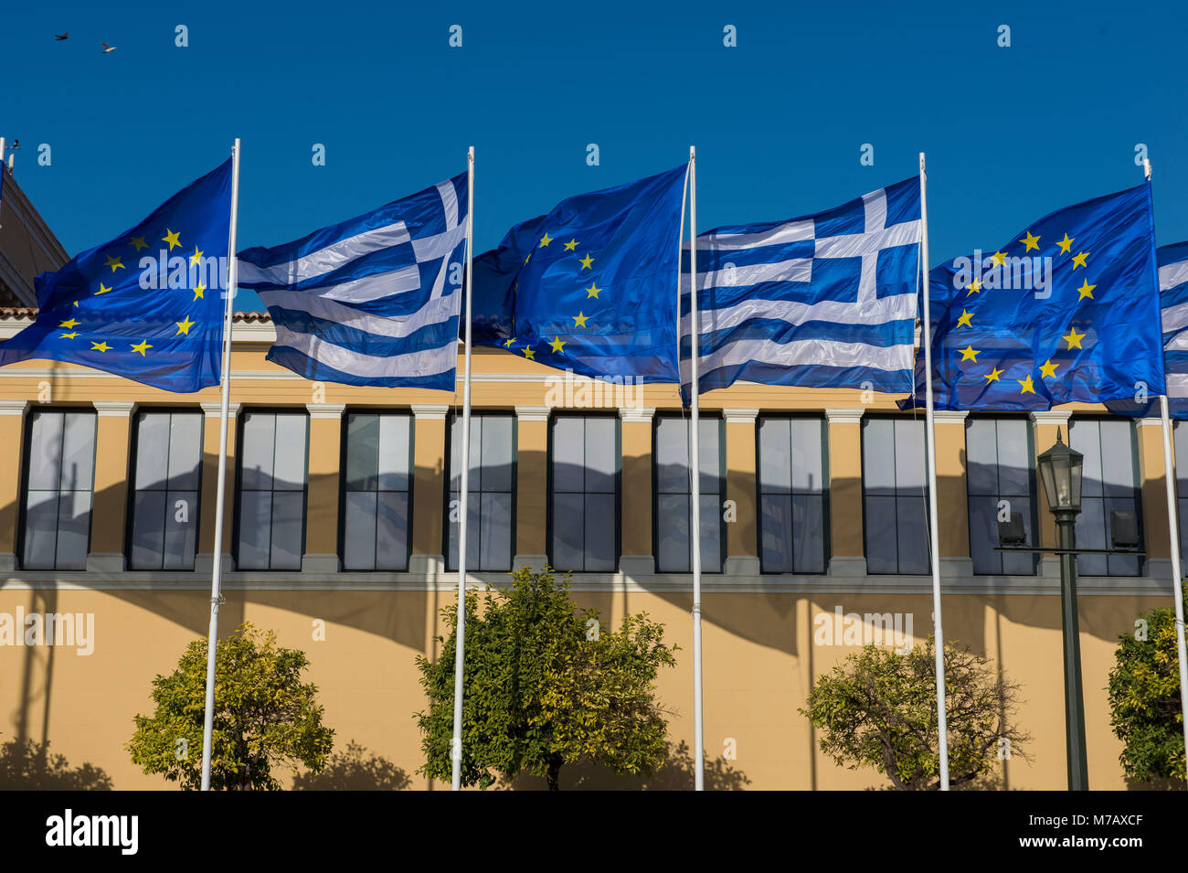 The building with flags of greece hi-res stock photography and images ...