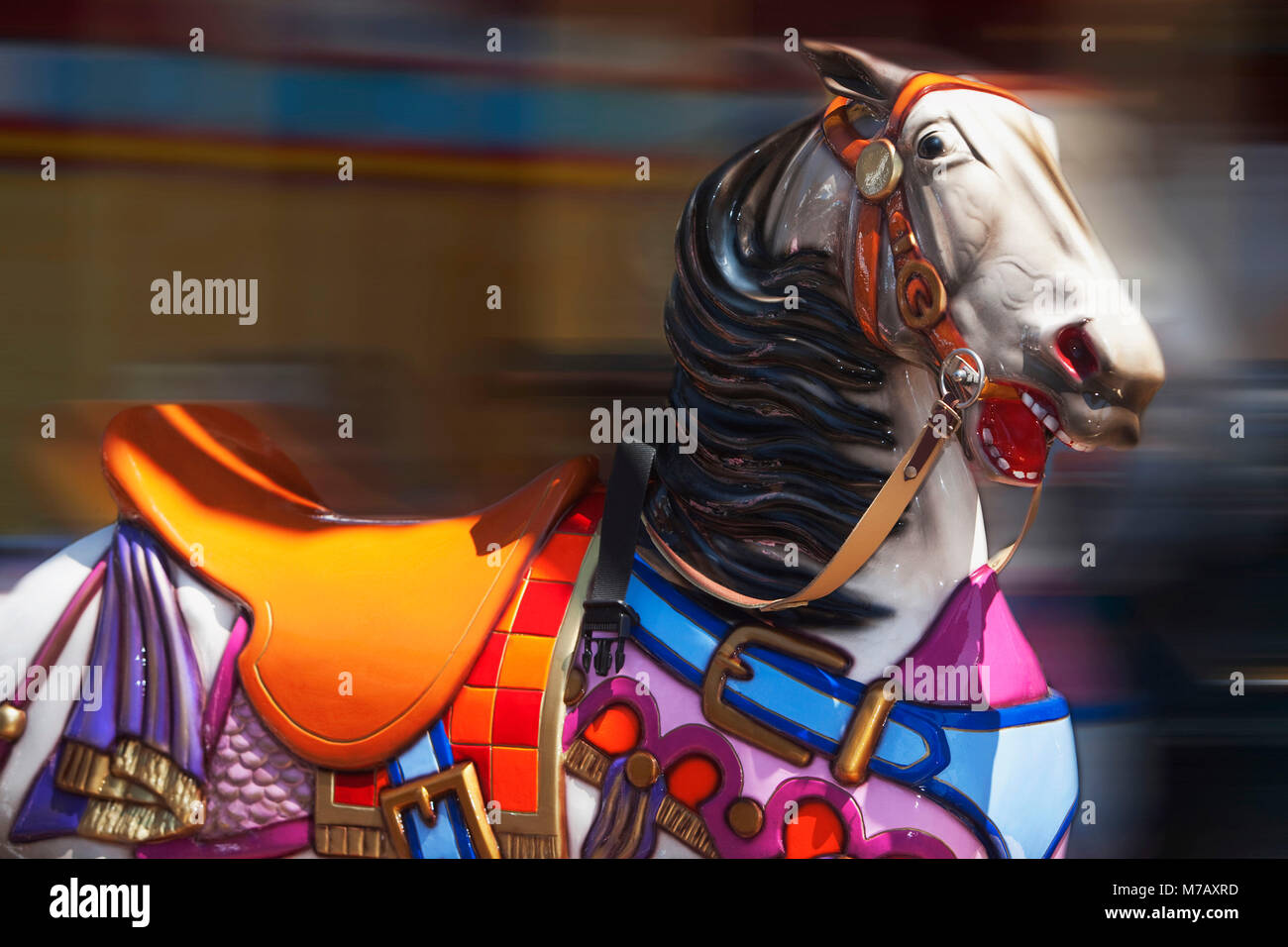 Close-up of a carousel horse in an amusement park Stock Photo - Alamy