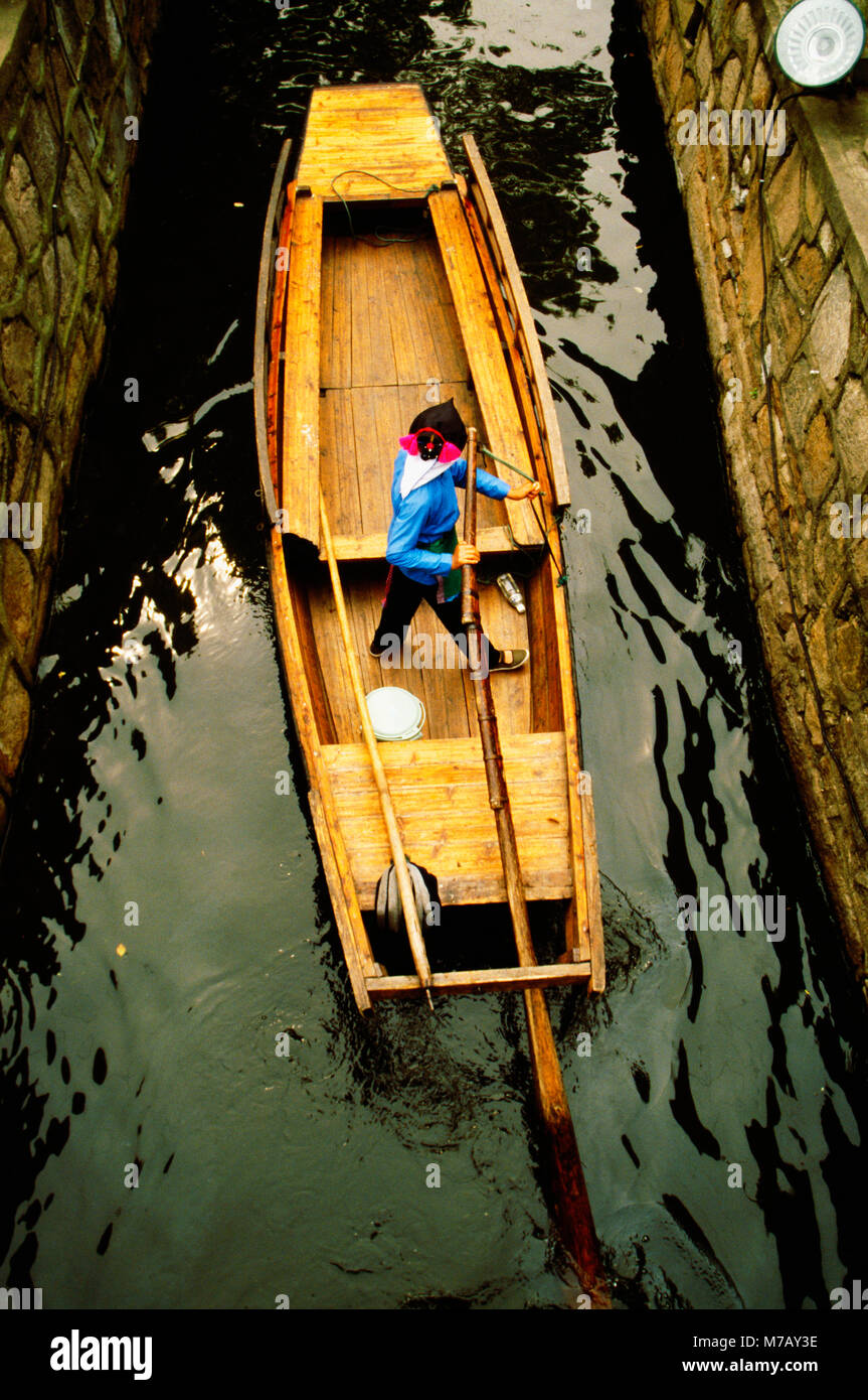 High angle view of a rowboat in canal, Luzhi, China Stock Photo - Alamy