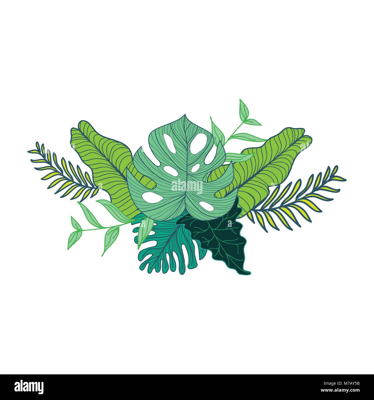 Hand Drawn Tropical Foliage Composite Vector Symbol Graphic Design ...