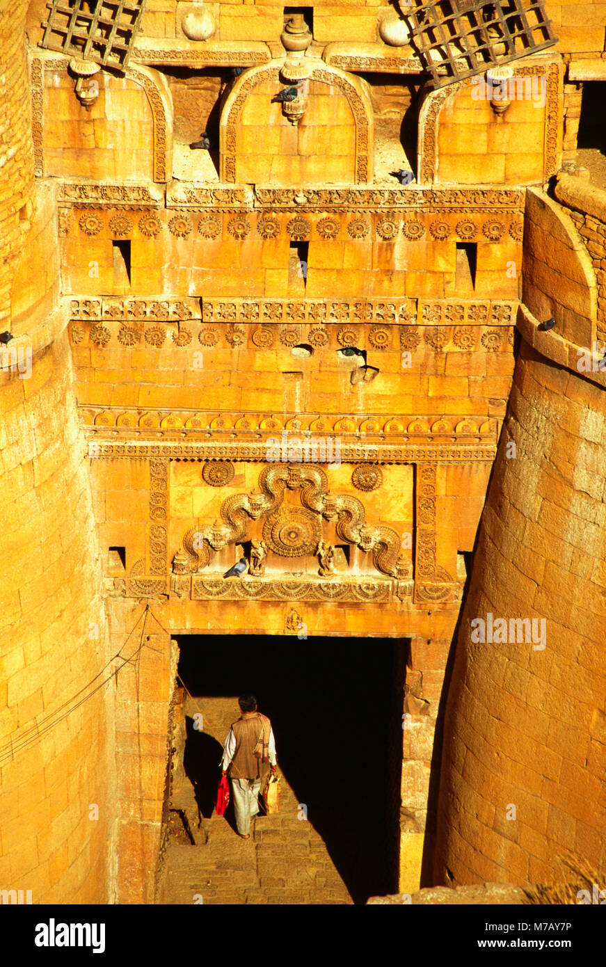 High angle view of a man entering a gate of a fort, Golden Fort ...