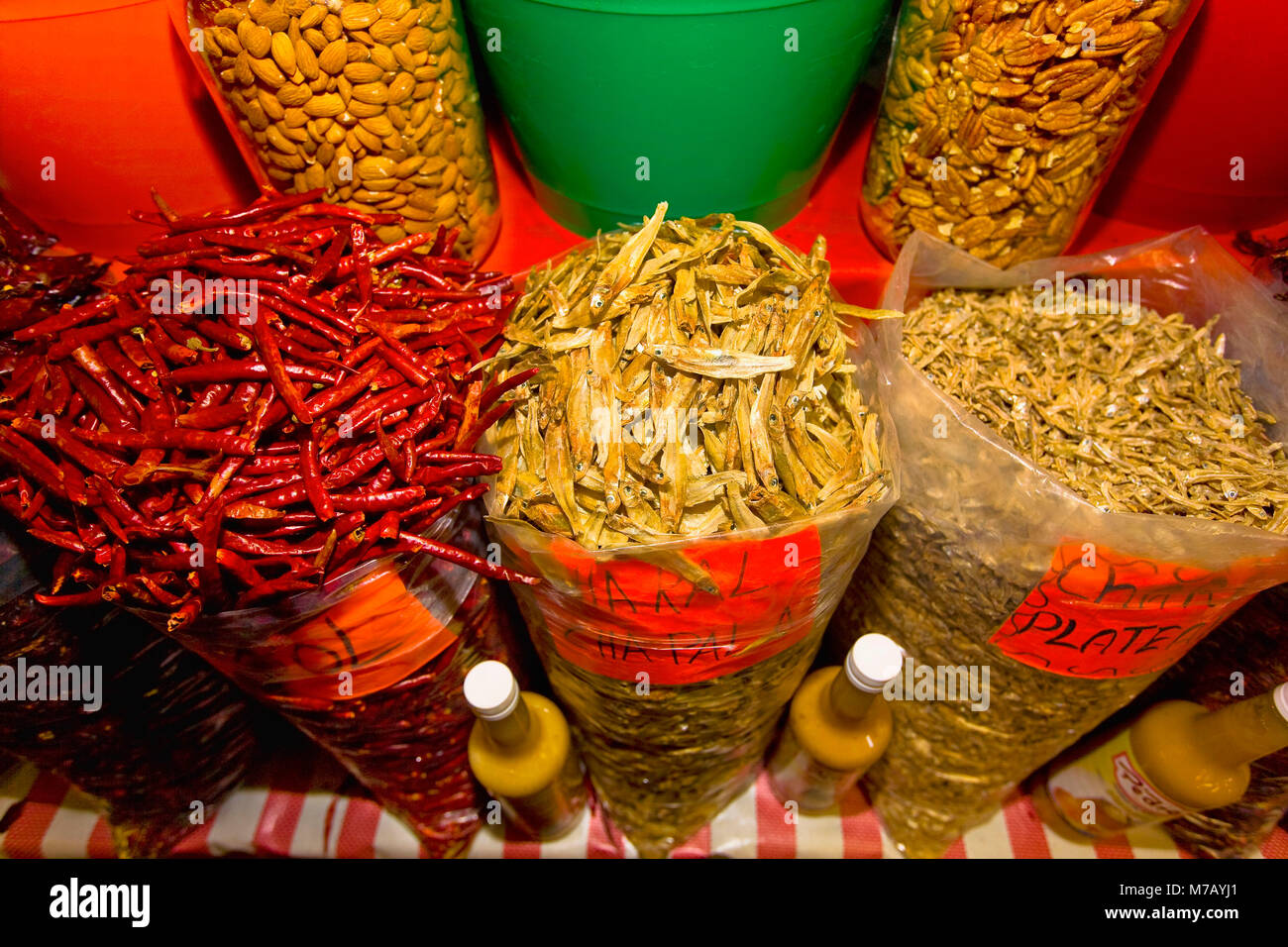 Spices at a market stall, Xochimilco, Mexico Stock Photo - Alamy