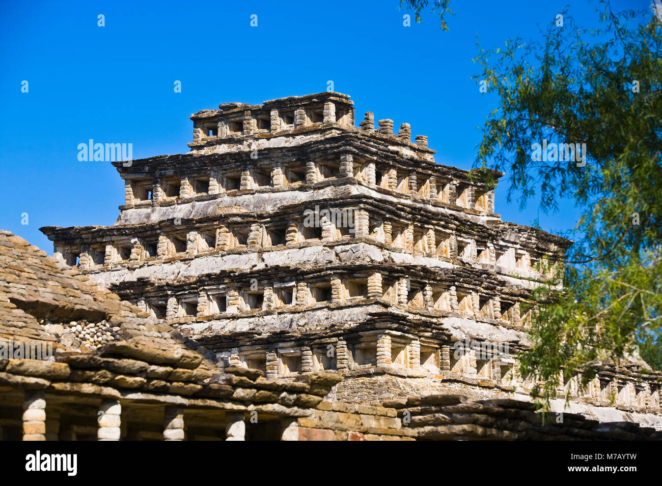 Low angle view of a pyramid, Pyramid Of The Niches, El Tajin, Veracruz ...