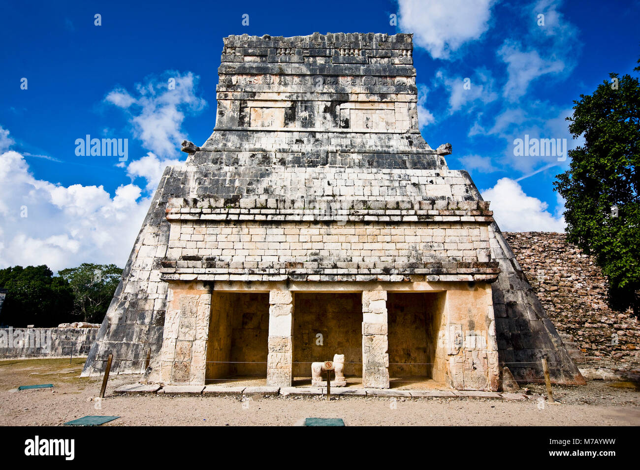 Old ruins of a temple, Temple of the Jaguars, Chichen Itza, Yucatan ...