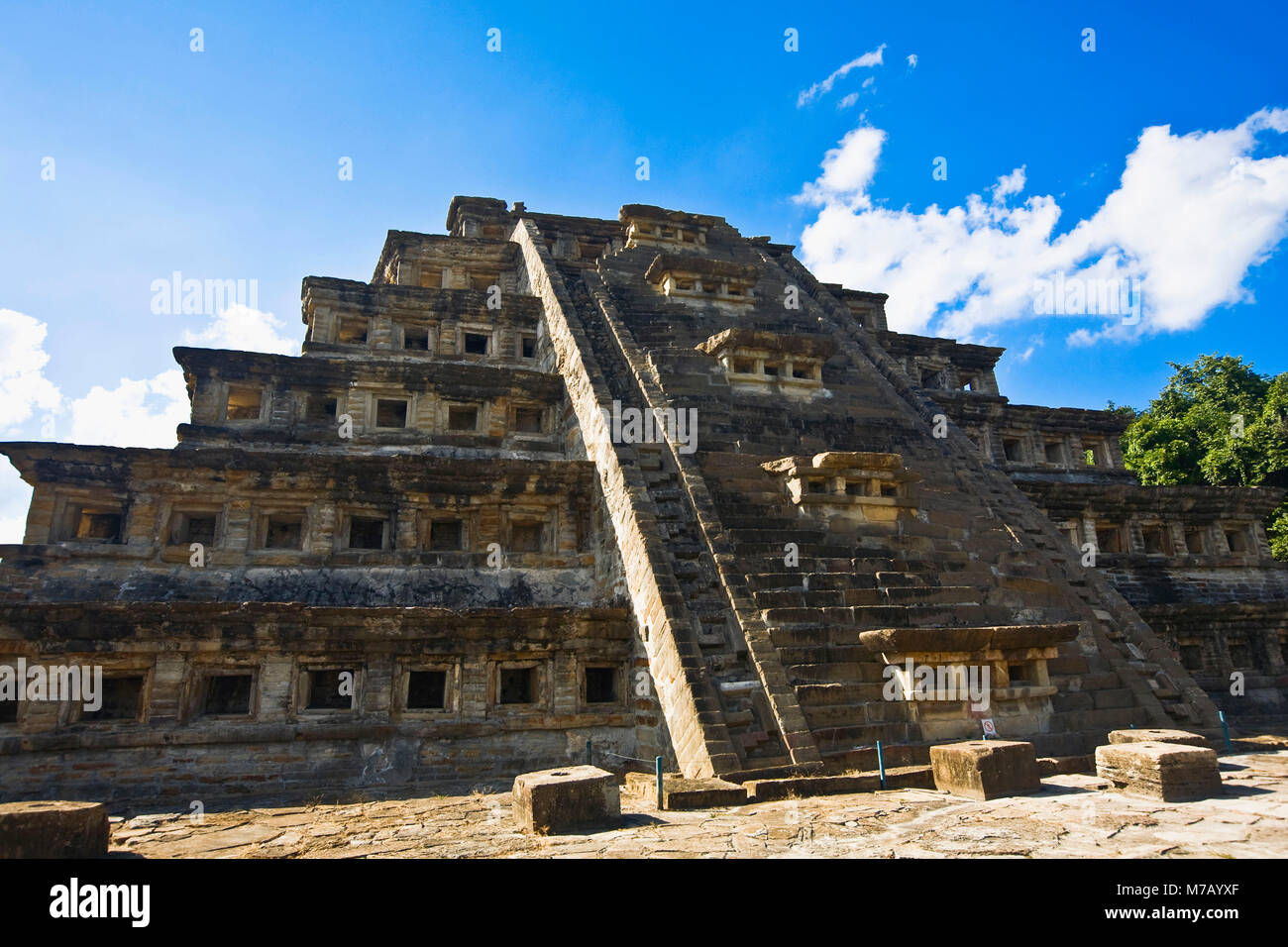 Low angle view of a pyramid, Pyramid Of The Niches, El Tajin, Veracruz ...