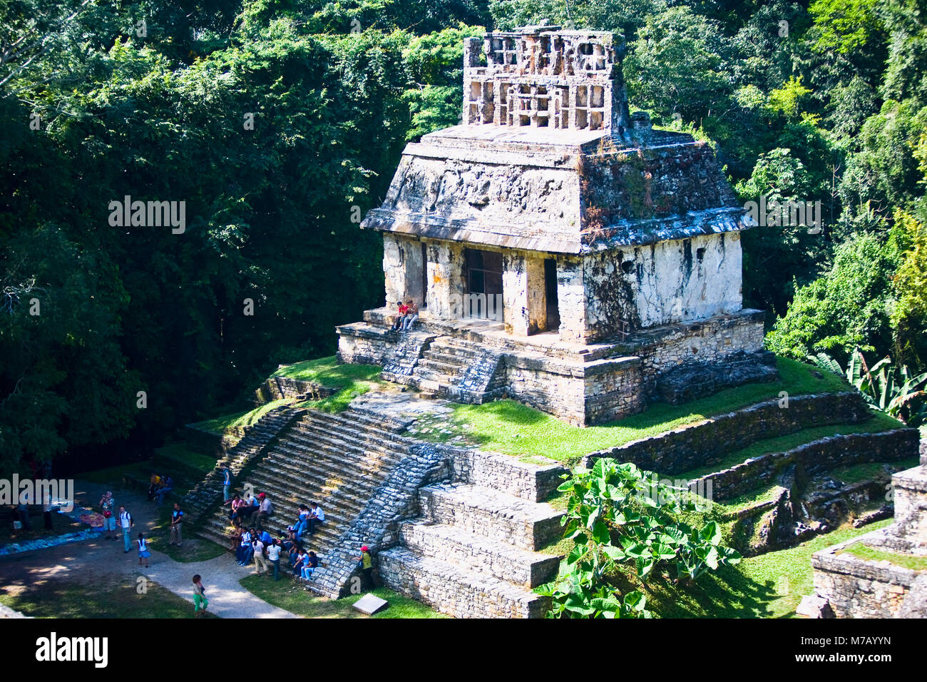 High angle view of tourists at old ruins of a temple, Templo Del Sol ...