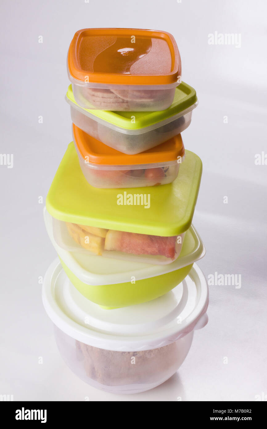 Stack of picnic food boxes Stock Photo - Alamy