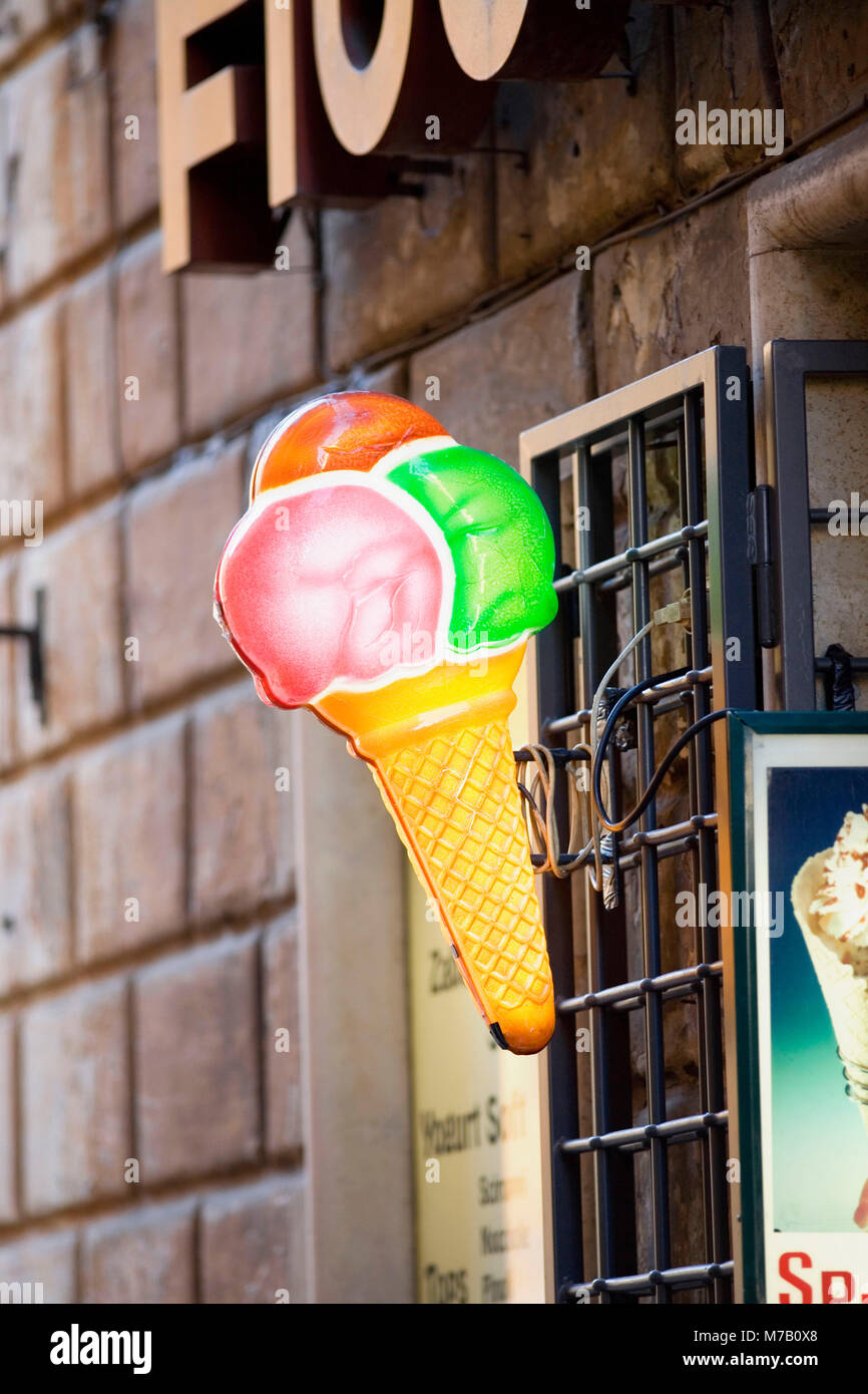 Close-up of an ice-cream sign hanging on a wall Stock Photo - Alamy