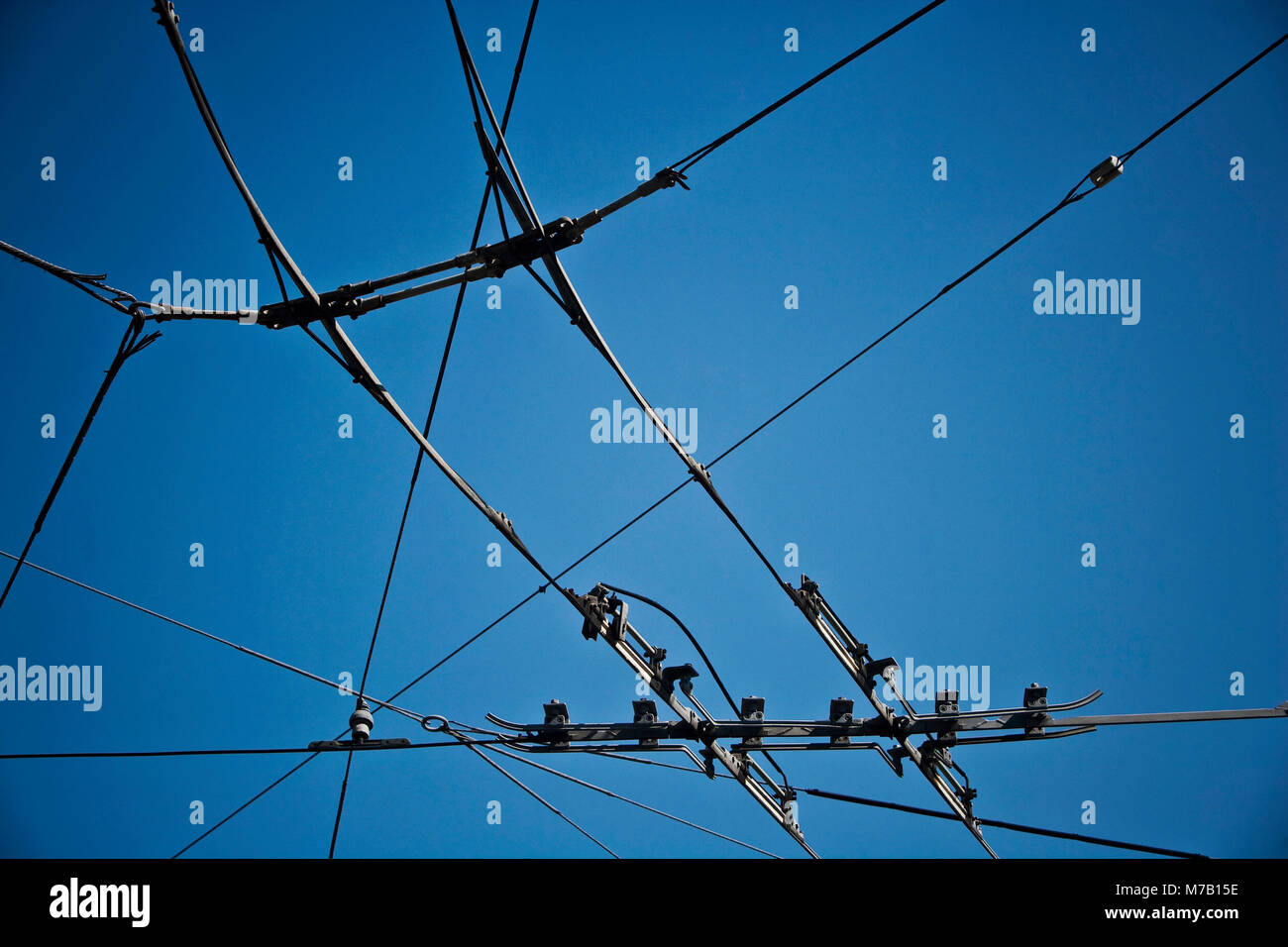 Low angle view of cables of cable cars, Castro District, San Francisco ...