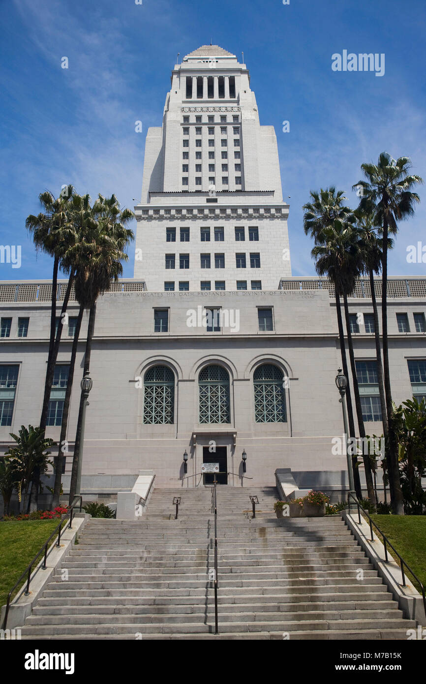Facade of a government building, Los Angeles City Hall, Los Angeles ...