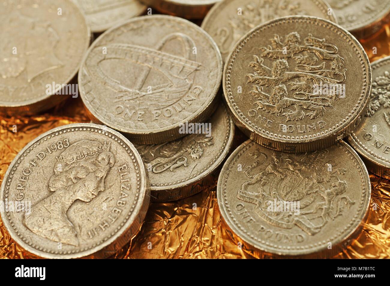 Apr. 11, 2011 - British money:a high angle view of British one pound ...